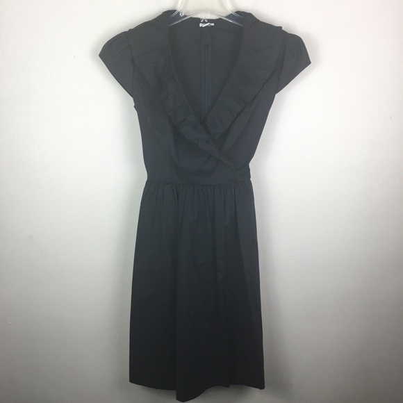 Cache | Dresses | Cache Black Ruffle Collar Wrap Dress With Pockets ...